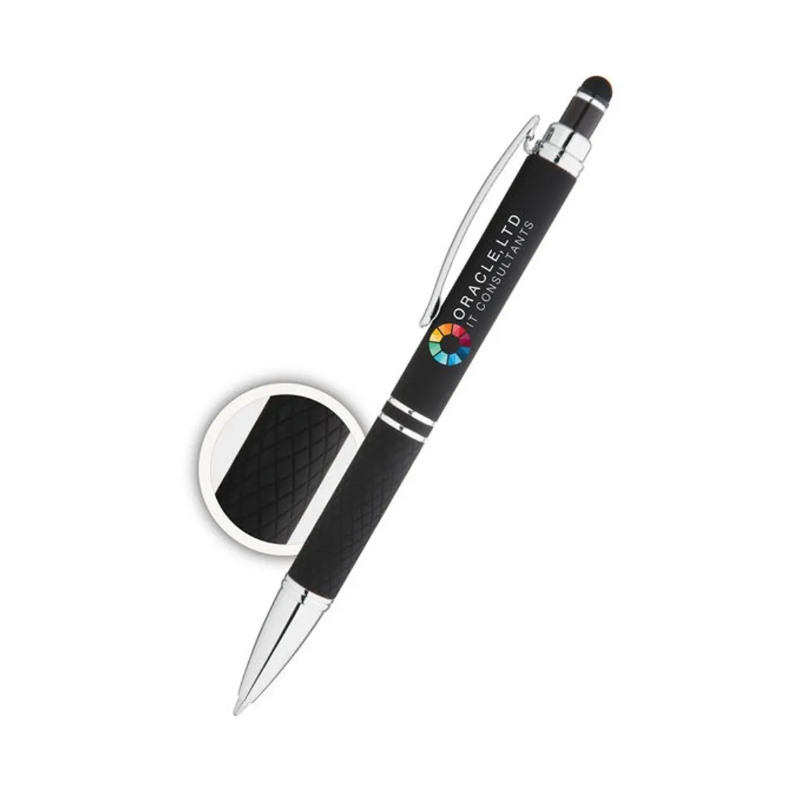 Pens - Custom Hex Grip Soft Touch Stylus Pens - Full Color Imprint
