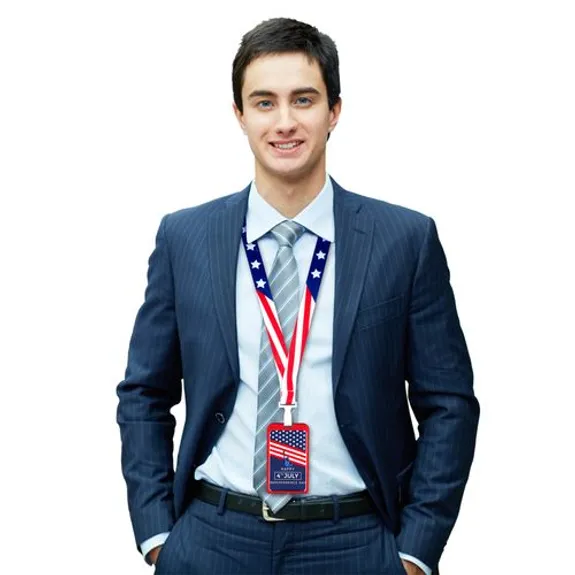 Lanyards & ID Cards - Custom US Flag Lanyard with Aluminium Holders