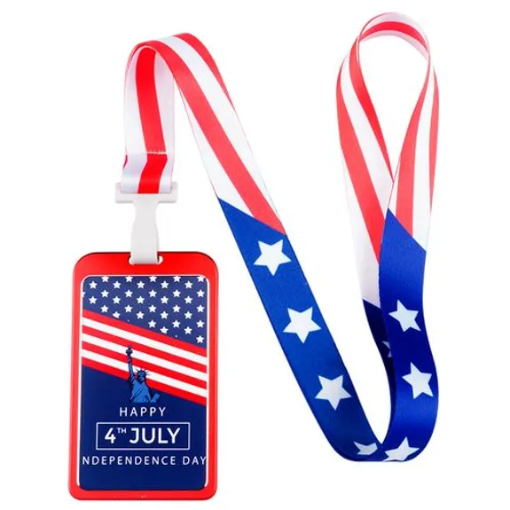 Lanyards & ID Cards - Custom US Flag Lanyard with Aluminium Holders