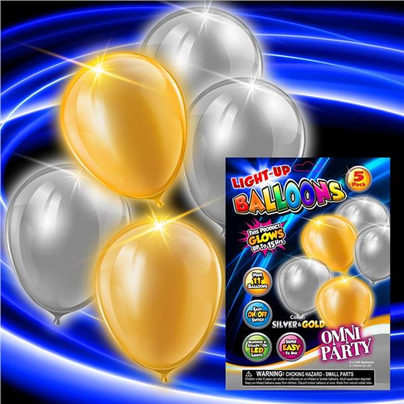 Gold & Silver LED Balloons (Per 5 pack) | CustomLanyard.net | SKU# 12409