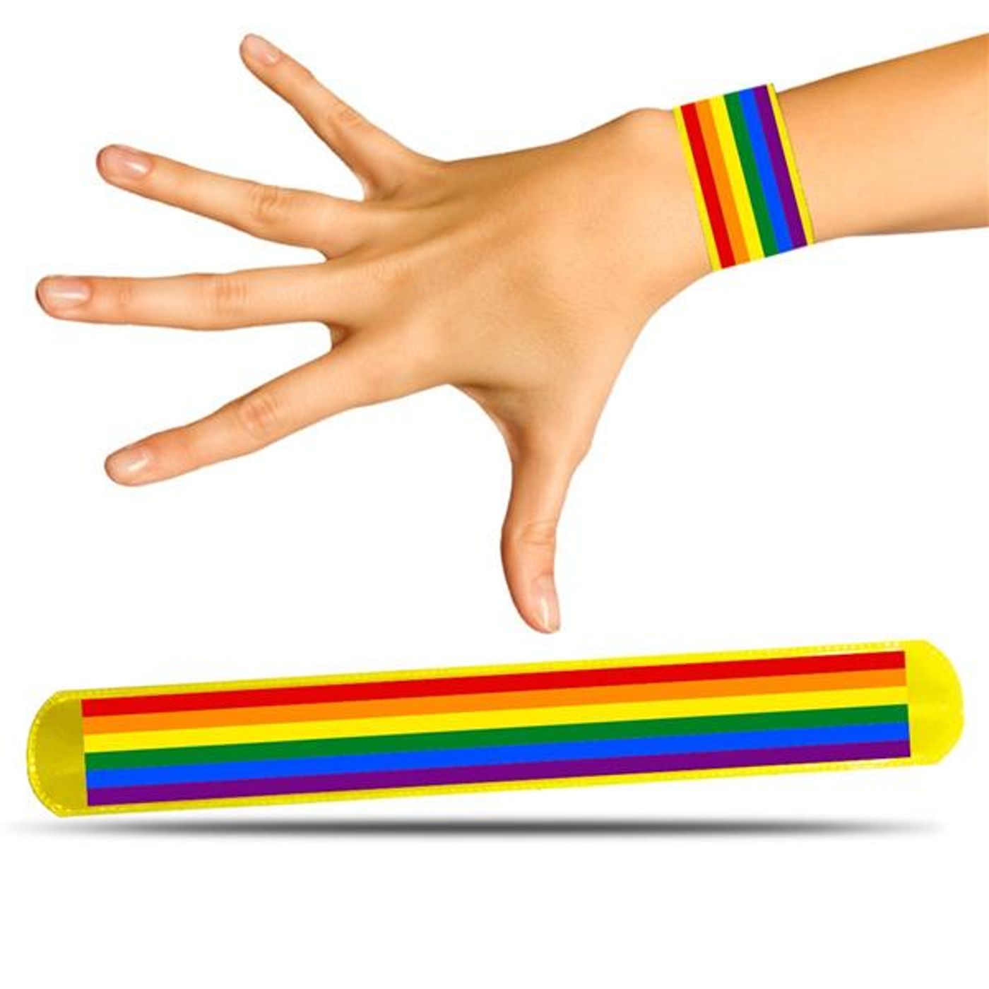 Yellow Rainbow Pride Slap Bracelet (Per 12 pack) | Wrist-Band.Com | SKU ...