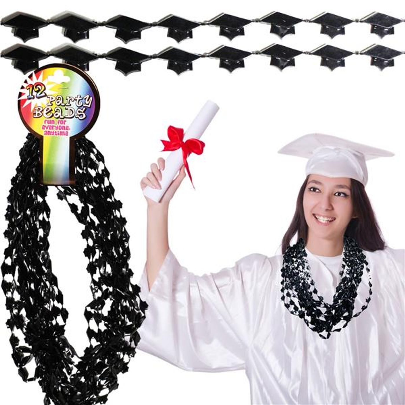 Black Bead Graduation Cap Necklaces (Per 12 pack) | CustomTattooNow.com ...