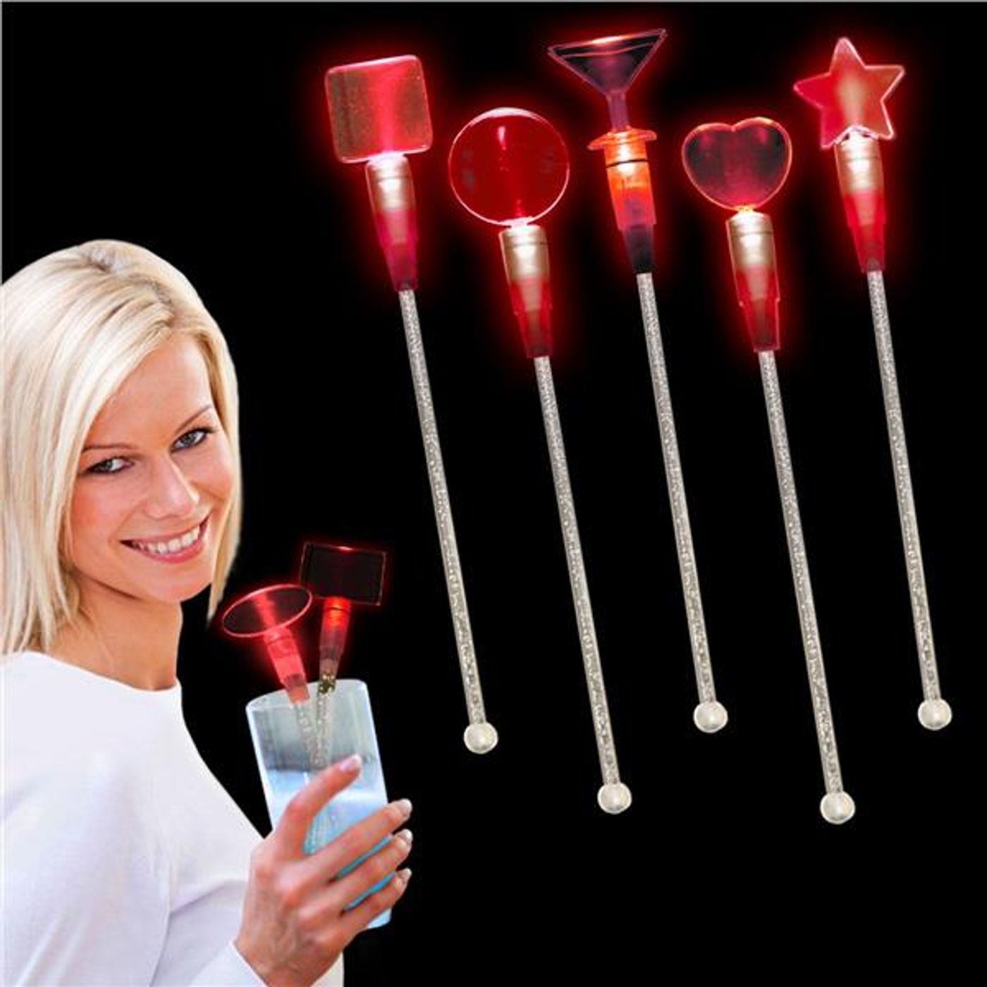 Red LED Round Cocktail Stir Stick | CustomLanyard.net | SKU# 12346