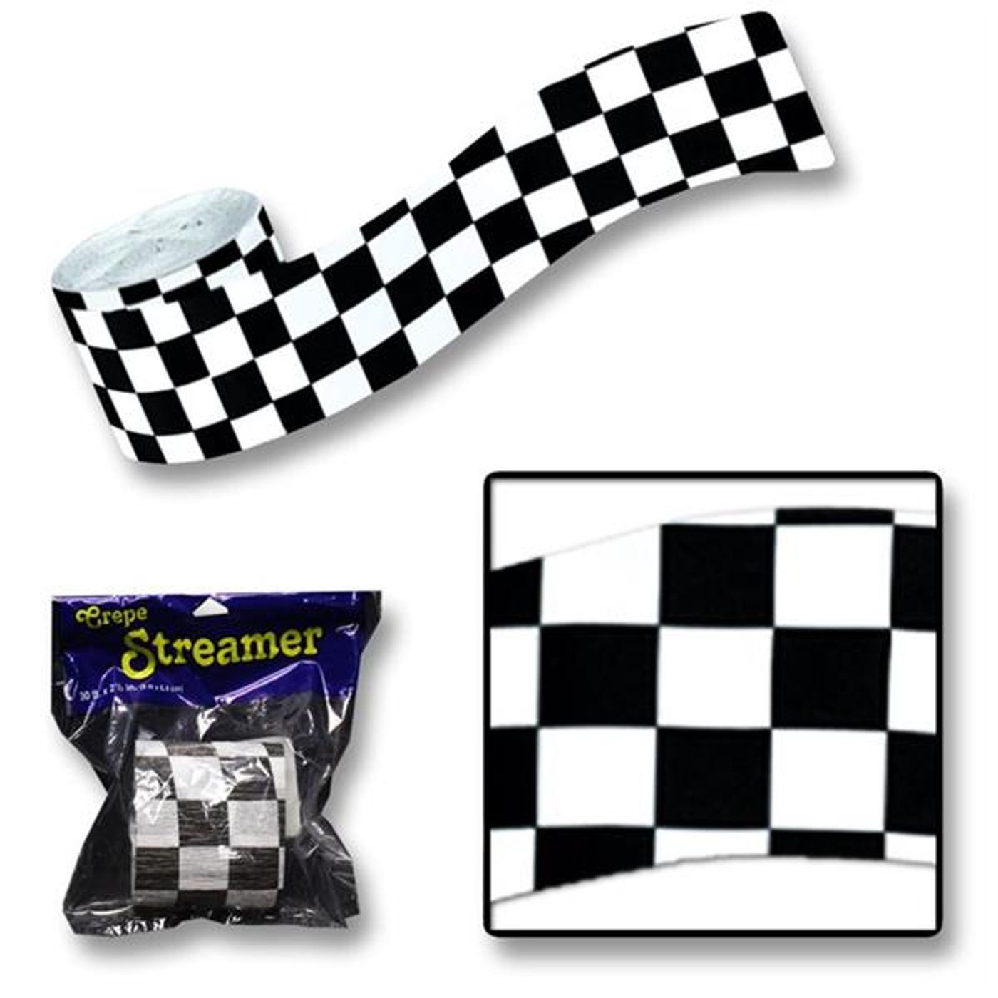 Black & White Checkered Streamer Roll | CustomBalloon.Ca | SKU# 13538