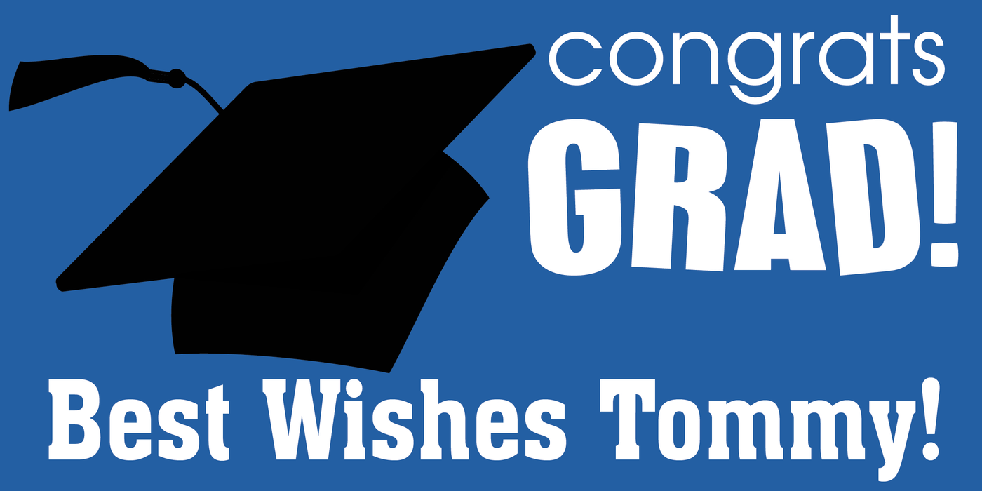 Blue Congrats Grad! Custom Banner - 48 x 96 | CustomLanyard.Ca | SKU# 13626