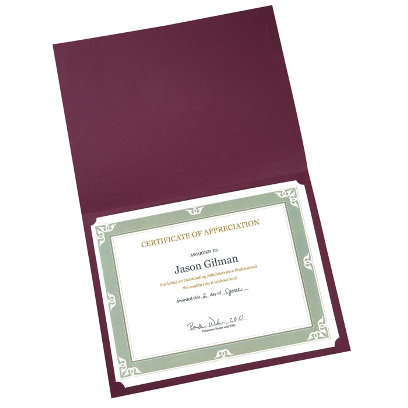 Classic Paper Certificate Folder | WristbandToday.Com | SKU# 5301