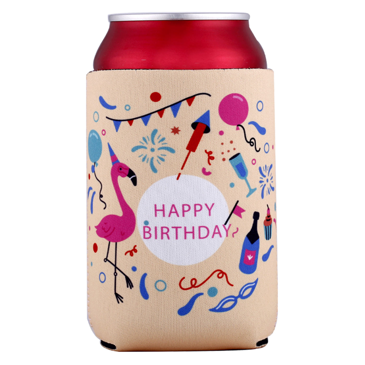 Happy Birthday Cancooler with Sequin Flamingo | CustomLanyard.net | SKU ...