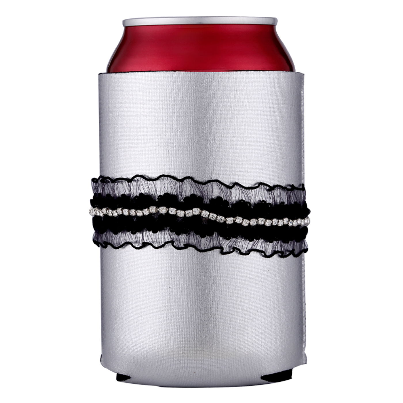 Metallic Silver Cancooler with Lace | CustomLanyard.net | SKU# 6142